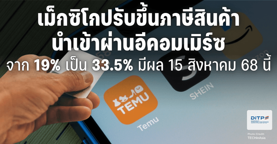 เม็กซิโกปรับขึ้นภาษีสินค้านำเข้าผ่านอีคอมเมิร์ซ จาก 19% เป็น 33.5% มีผล 15 สิงหาคม 68 นี้
